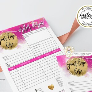 JOY - Editable Hot Pink Gold ORDER Form Template, Pink Gold Printable ...
