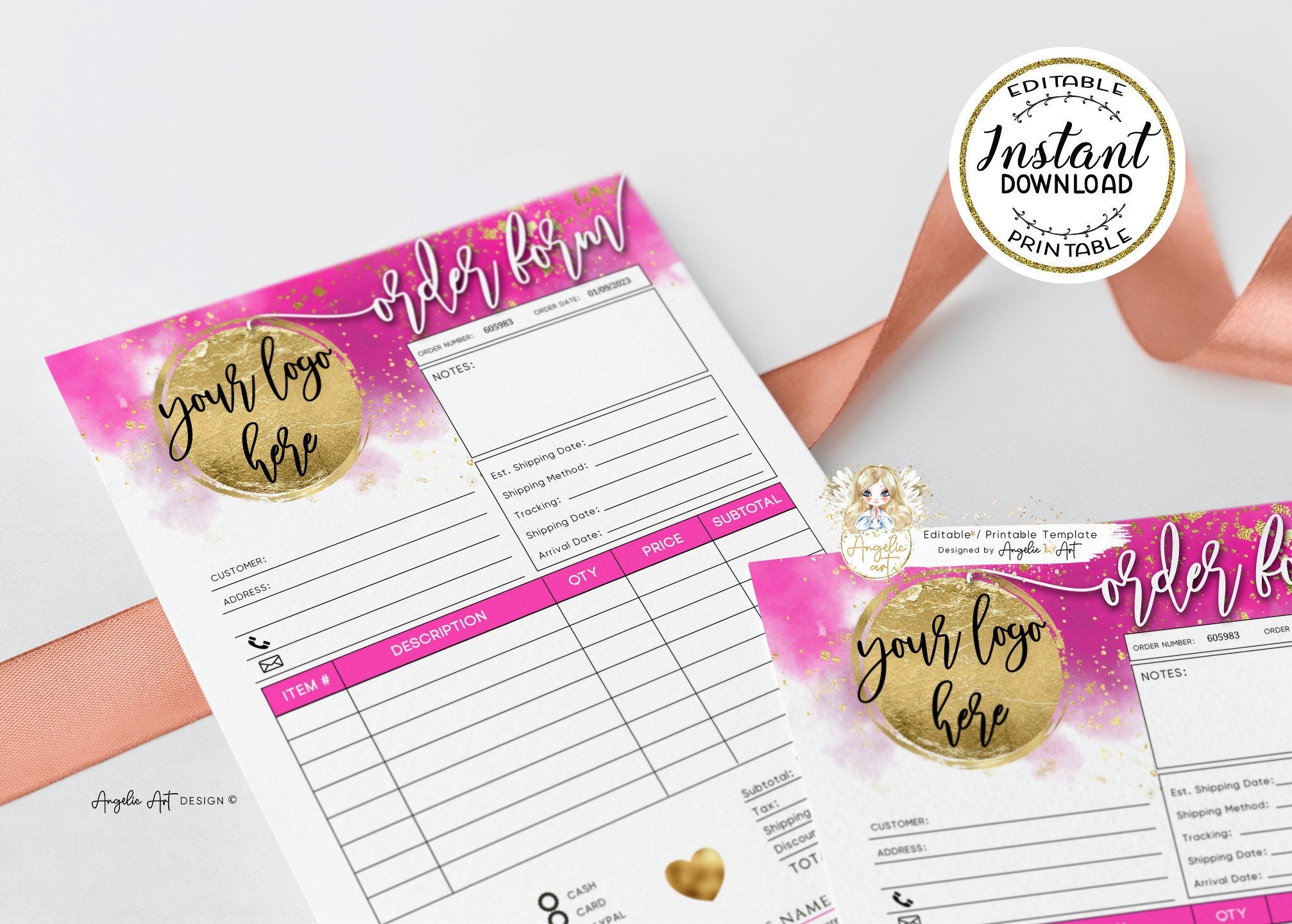 JOY - Editable Hot Pink Gold ORDER Form Template, Pink Gold Printable ...