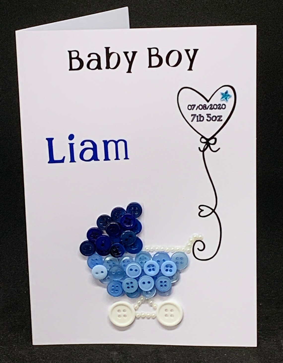 Personalised Baby Boy Button Art Card Baby Pram Card - Etsy UK