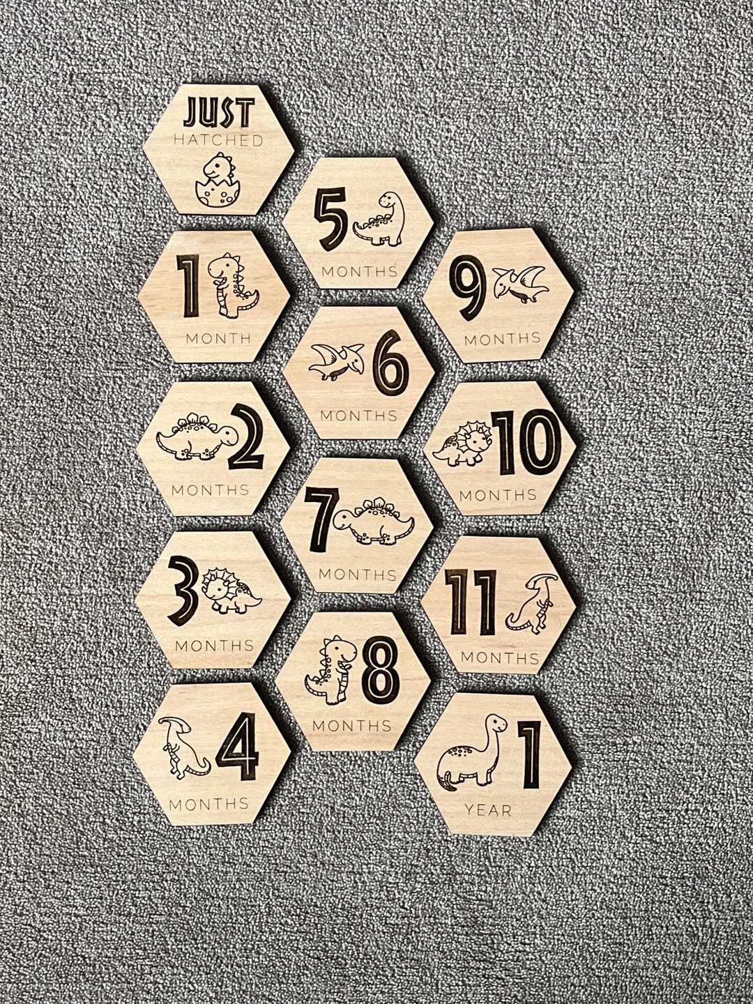 Baby Dinosaur Milestone Hexagon Photo Discs, Wooden Milestone Photo ...