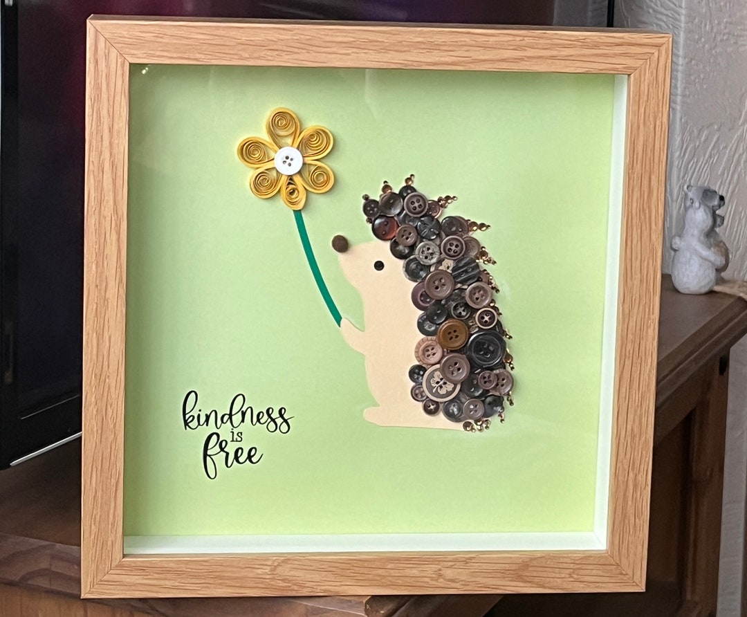 Hedgehog Button Art Box Frame, Animal Button Art Frame, Wildlife ...
