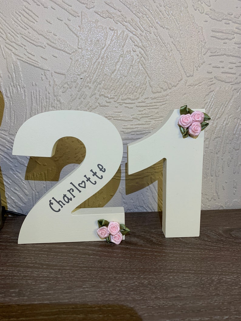 Personalized Wooden Number Keepsake: Cream & Pink 21st Birthday Decor ...