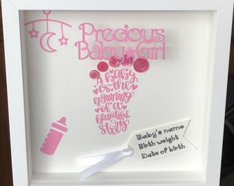 Personalised Baby Girl Box Frame, New Baby Gift, Baby Girl Frame, Baby ...