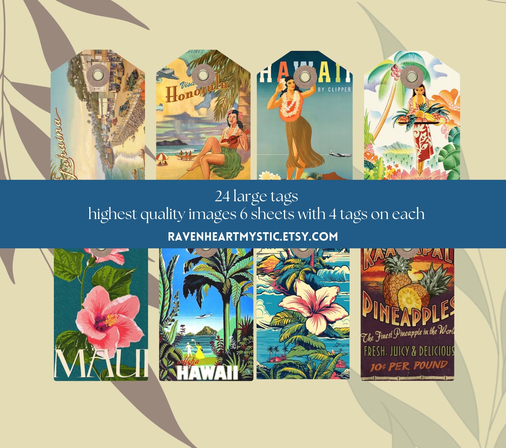 24 Vintage Hawaii Journal Tags, Digital and Printable Tags, Hula ...