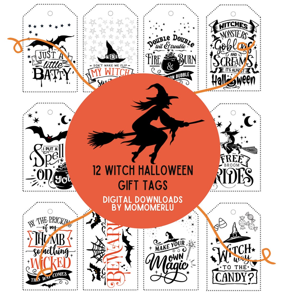 Hocus Pocus Witch Gift Tags That Include Bats, Witch Hats, Broomsticks ...