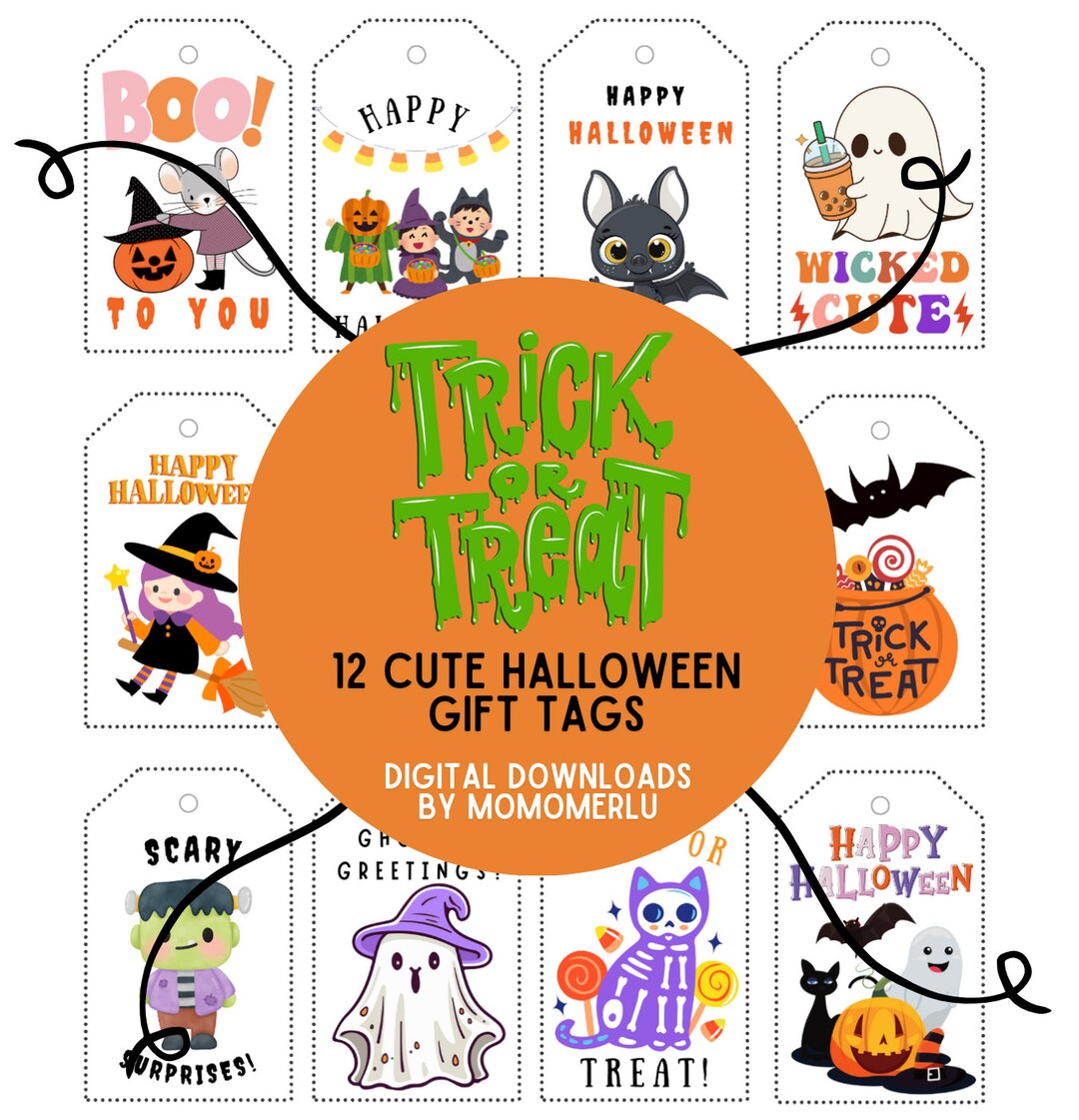12 Cute Halloween Digital Printable Tags, Friendly Ghosts, Witches ...