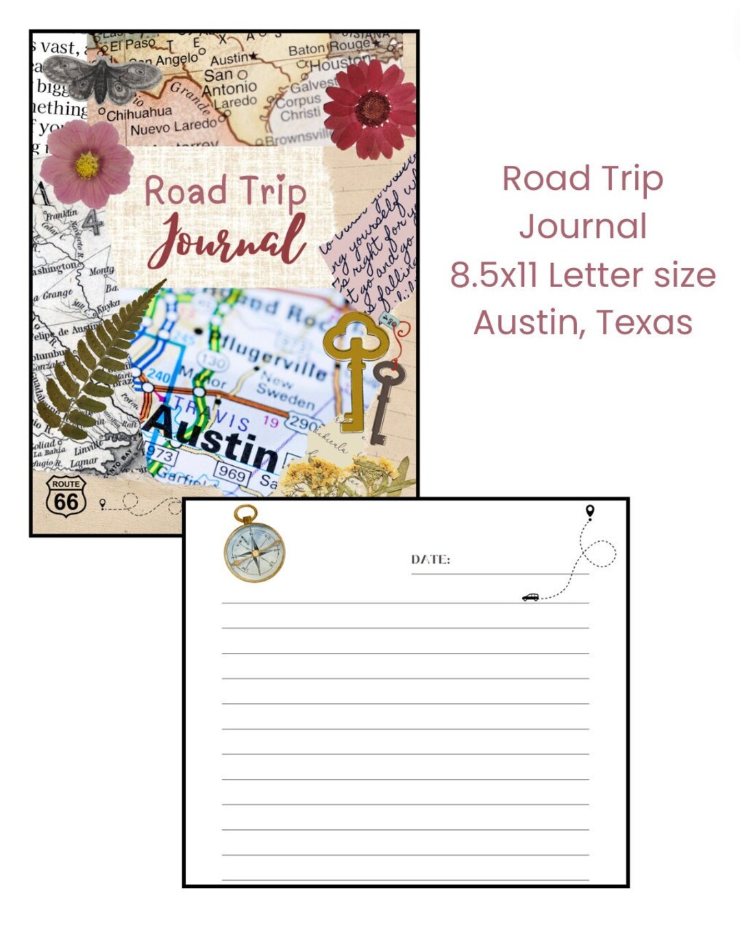 Road Trip to Austin Texas Junk Journal Pages | Pressed Flowers, Road ...