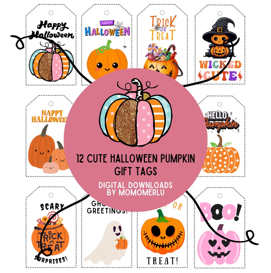 12 Cute Halloween Digital Printable Tags, Friendly Ghosts, Witches ...