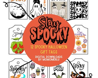 12 Cute Halloween Digital Printable Tags, Friendly Ghosts, Witches ...