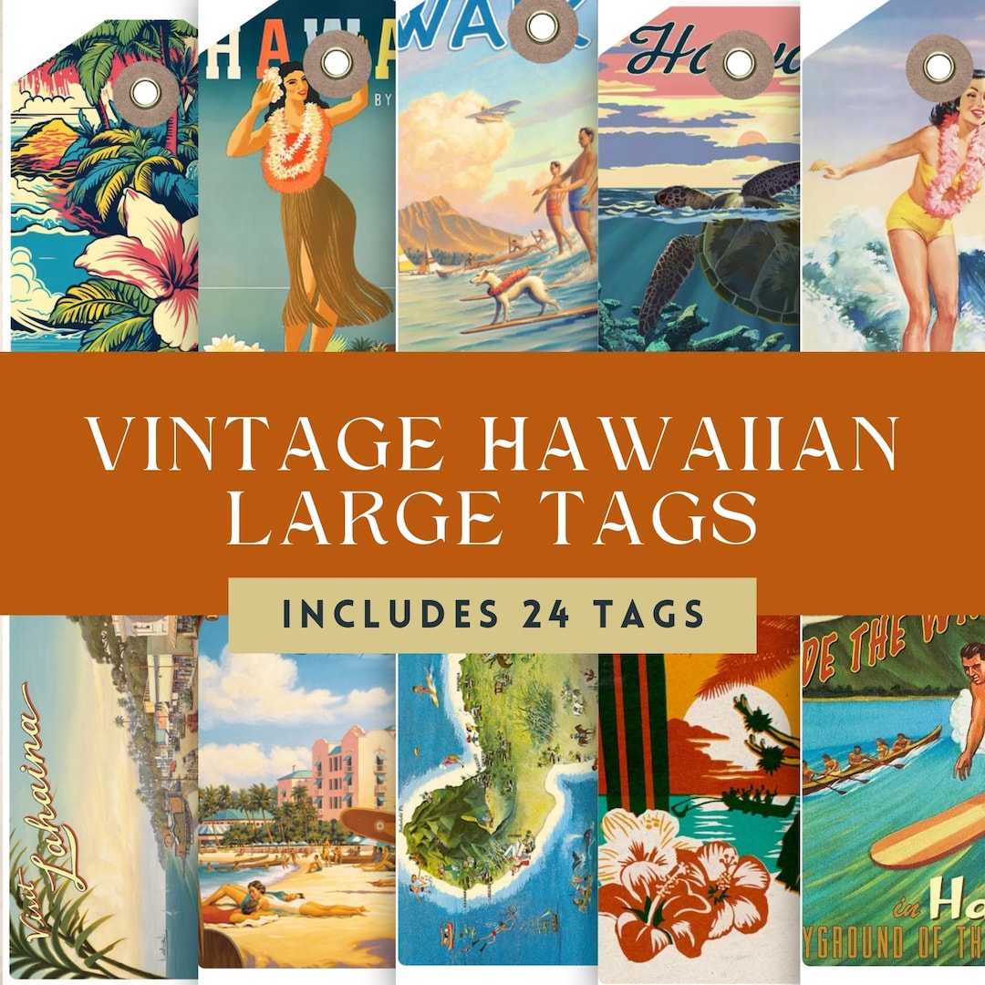 24 Vintage Hawaii Journal Tags, Digital and Printable Tags, Hula ...