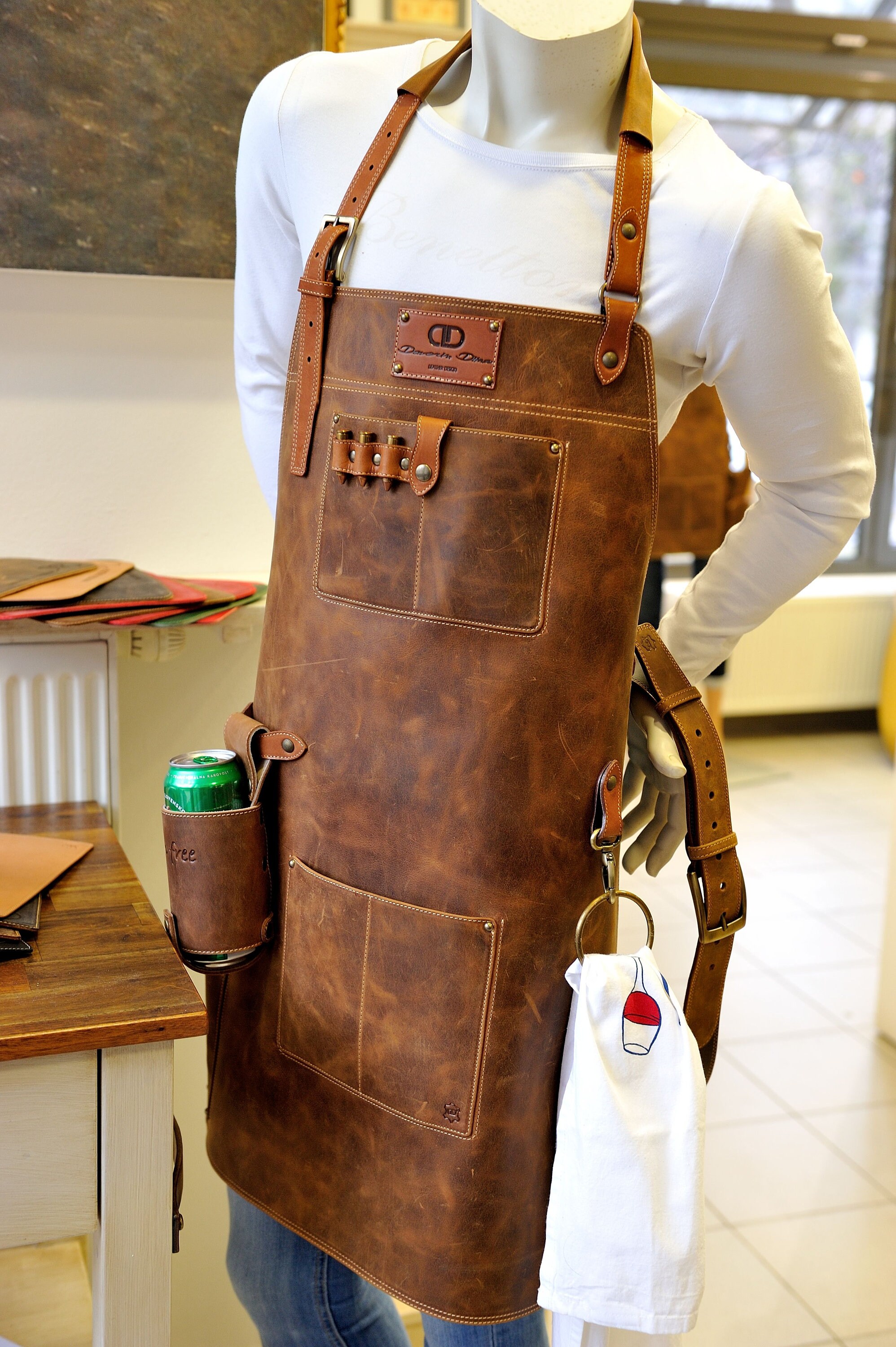 Personalized Durable Cowhide Apron With Cartridges and Beer Holster ...