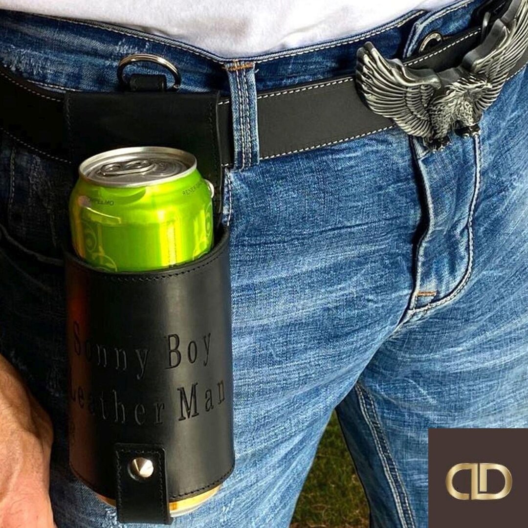 Personalized Black Leather Belt or Apron Beer Holster / Perfect Gift ...
