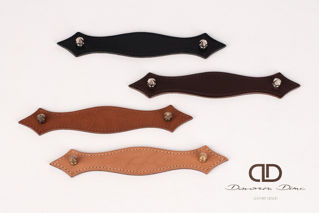 Manija de cajón cosida de cuero con tornillos hexagonales/ - Etsy España