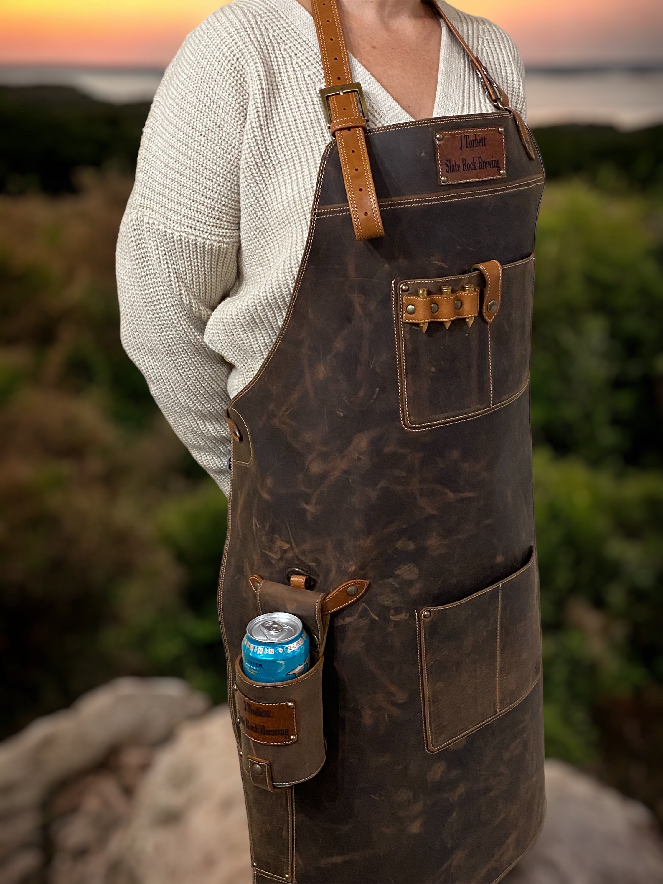 Personalized Durable Cowhide Apron With Cartridges and Beer Holster ...