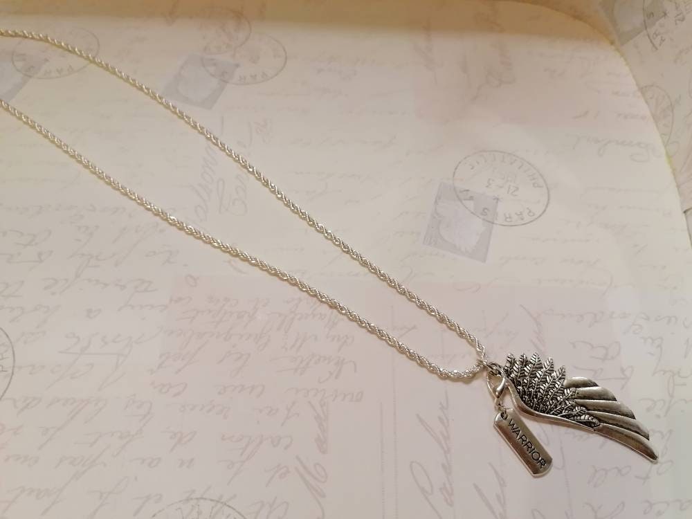 Large Angel Wing Charm Necklace Sterling Silver Rope Chain - Etsy