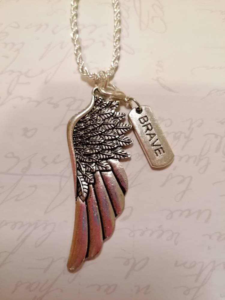 Large Angel Wing Charm Necklace Sterling Silver Rope Chain - Etsy