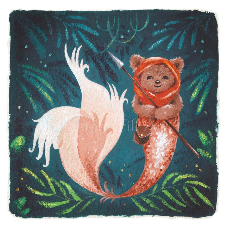 Art Print From Original Mini Gouache Painting. Cute Mermaid Ewok. Star ...