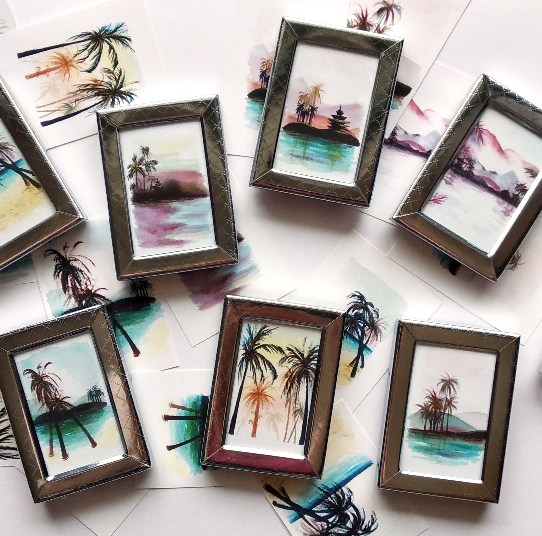 Palm Tree Landscape Paintings Framed Fine Art Prints Ink | Etsy