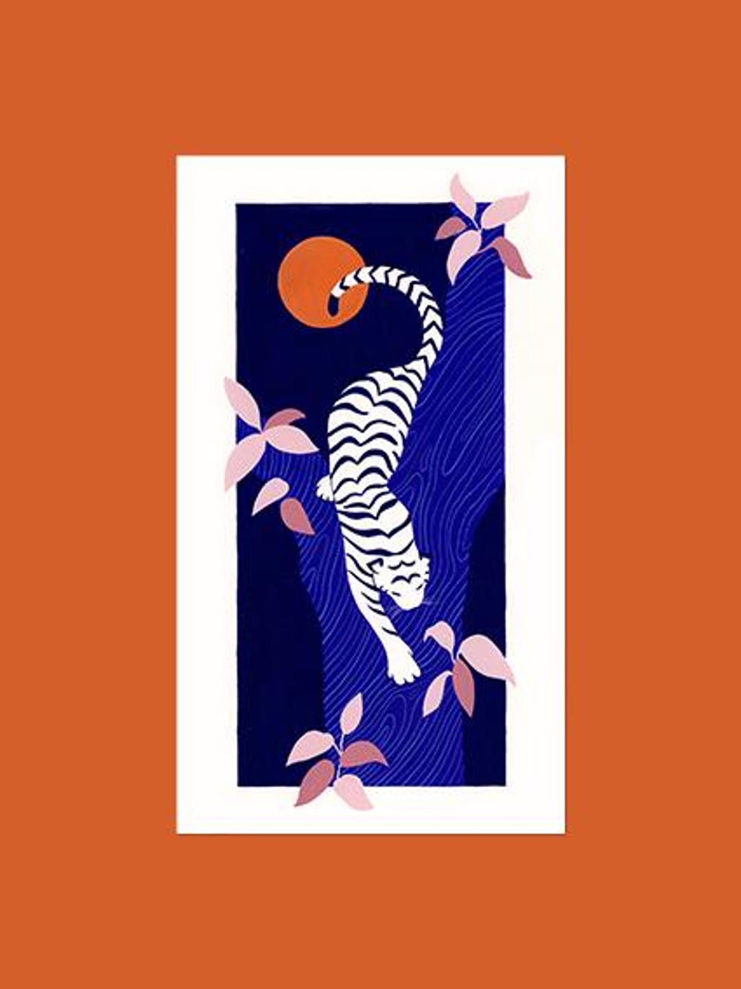 Cute Tiger Climbing Down Tree, Art Print From Original Gouache Painting ...