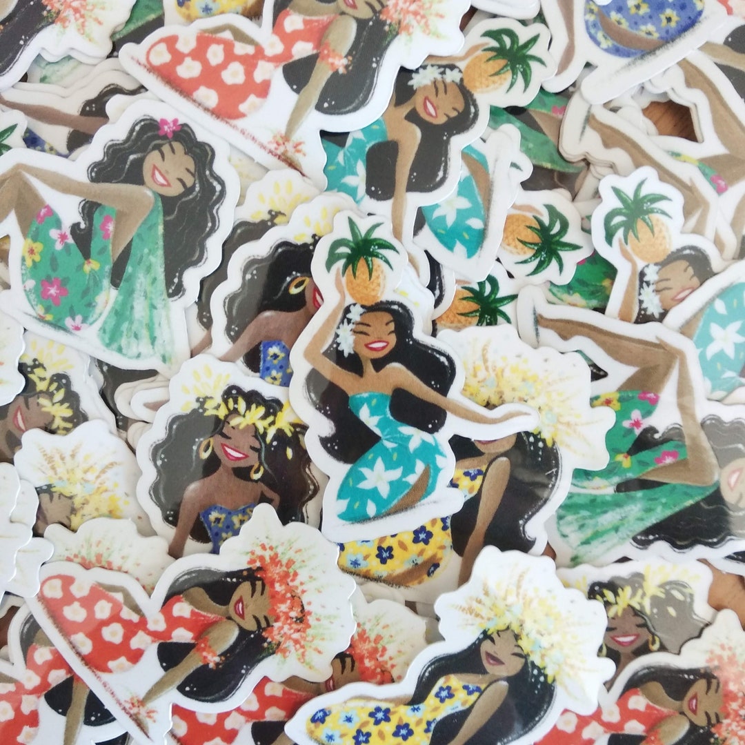 Set of Cute Tiki Girl Stickers, Hula, Vinyl, Colorful, Mini Stickers - Etsy