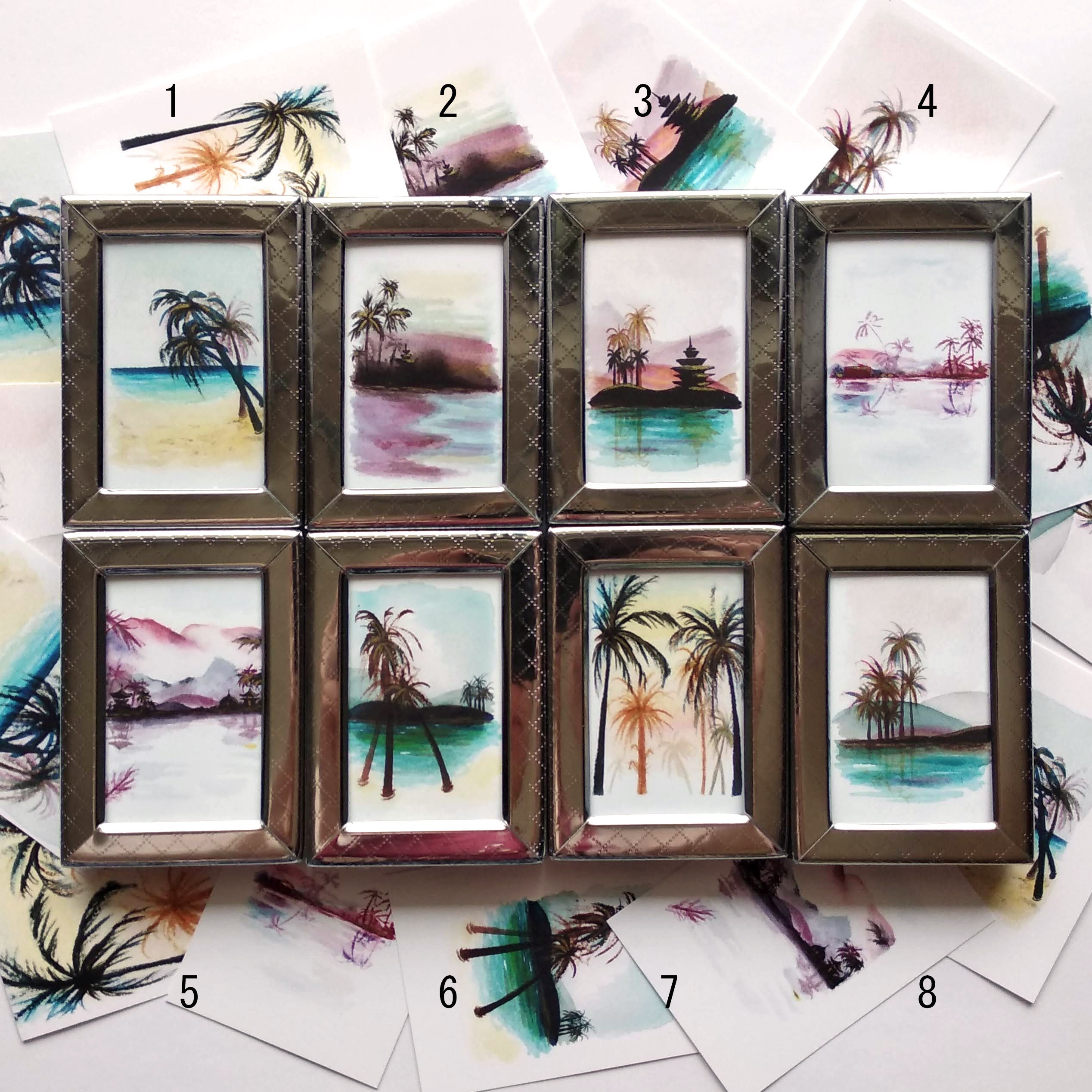 Palm Tree Landscape Paintings Framed Fine Art Prints Ink | Etsy