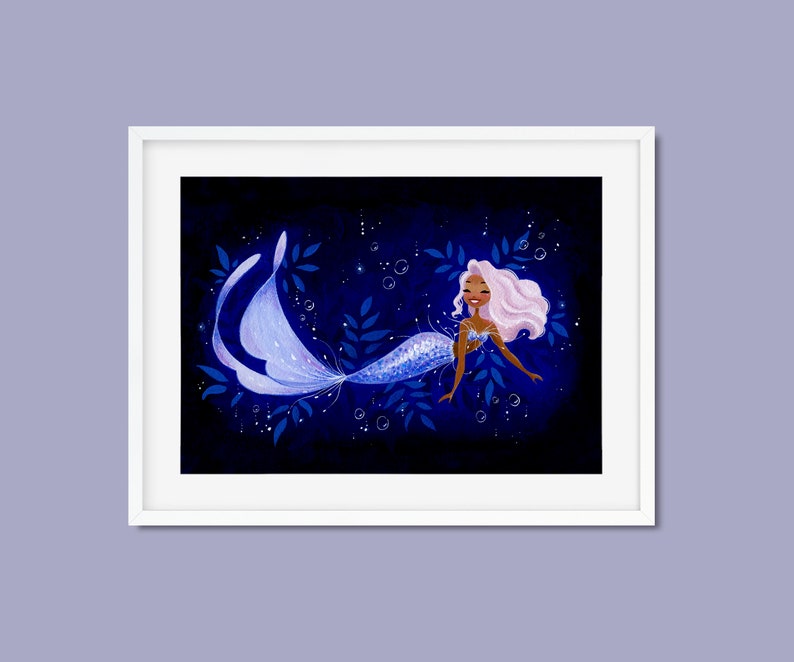 Cute Mermaid Fine Art Print From Original Gouache Painting - Etsy
