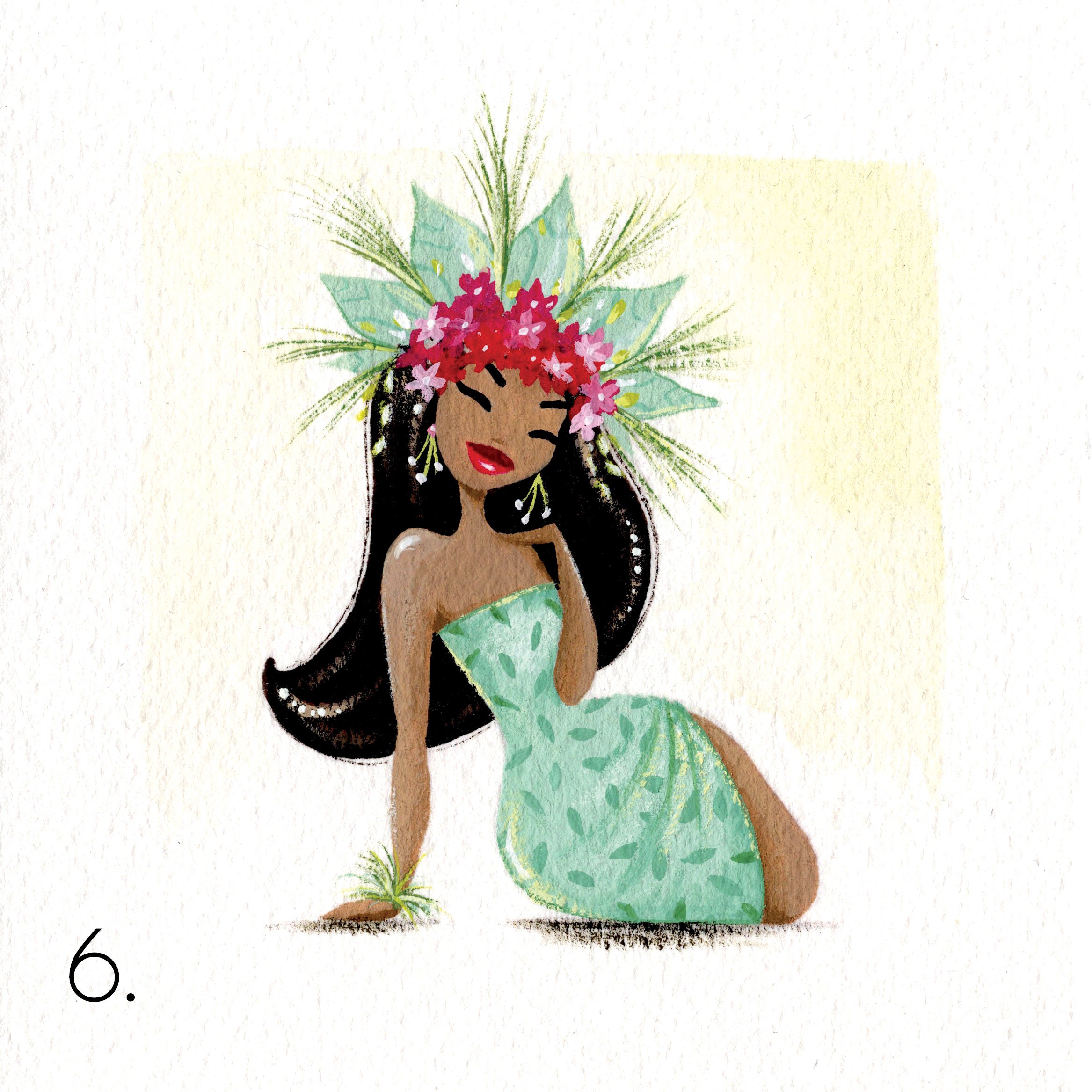 Original Mini Paintings Tiki Girls, Fine Art, Gouache, Hula Girl ...