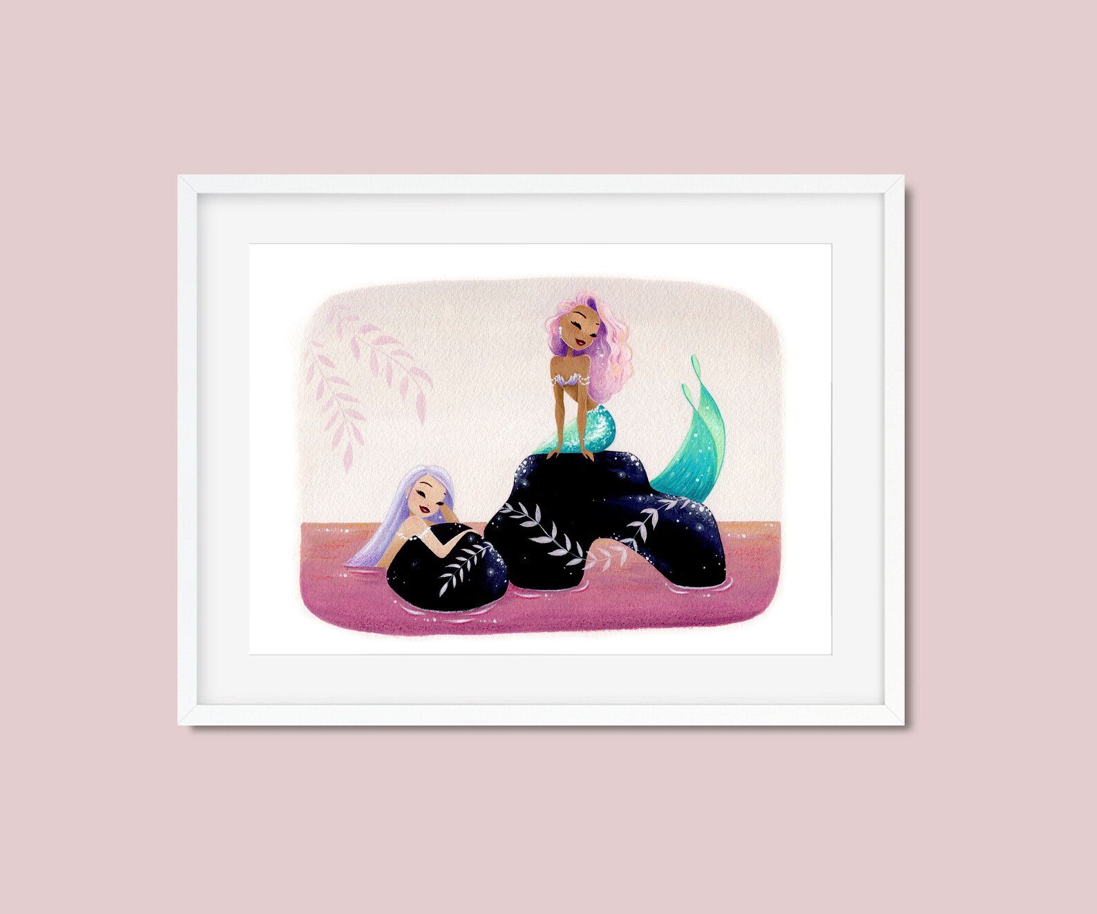 Cute Mermaids, Fine Art Print From Original Gouache Painting, Tropical ...