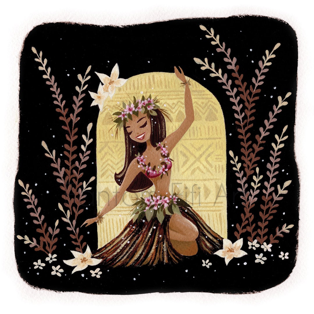 Tiki Girl, Fine Art Print From Original Gouache Painting, Tropical ...