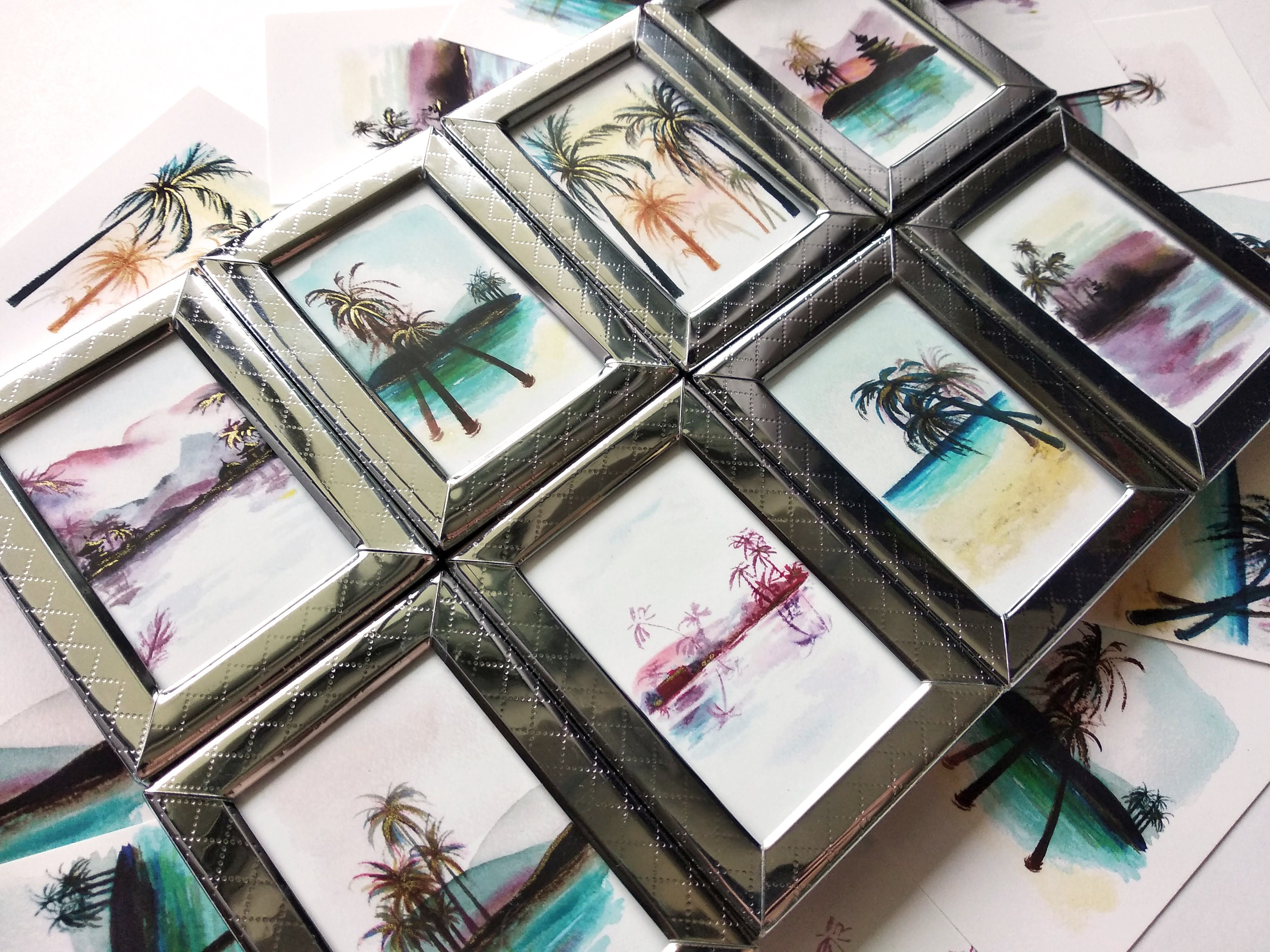 Palm Tree Landscape Paintings Framed Fine Art Prints Ink | Etsy