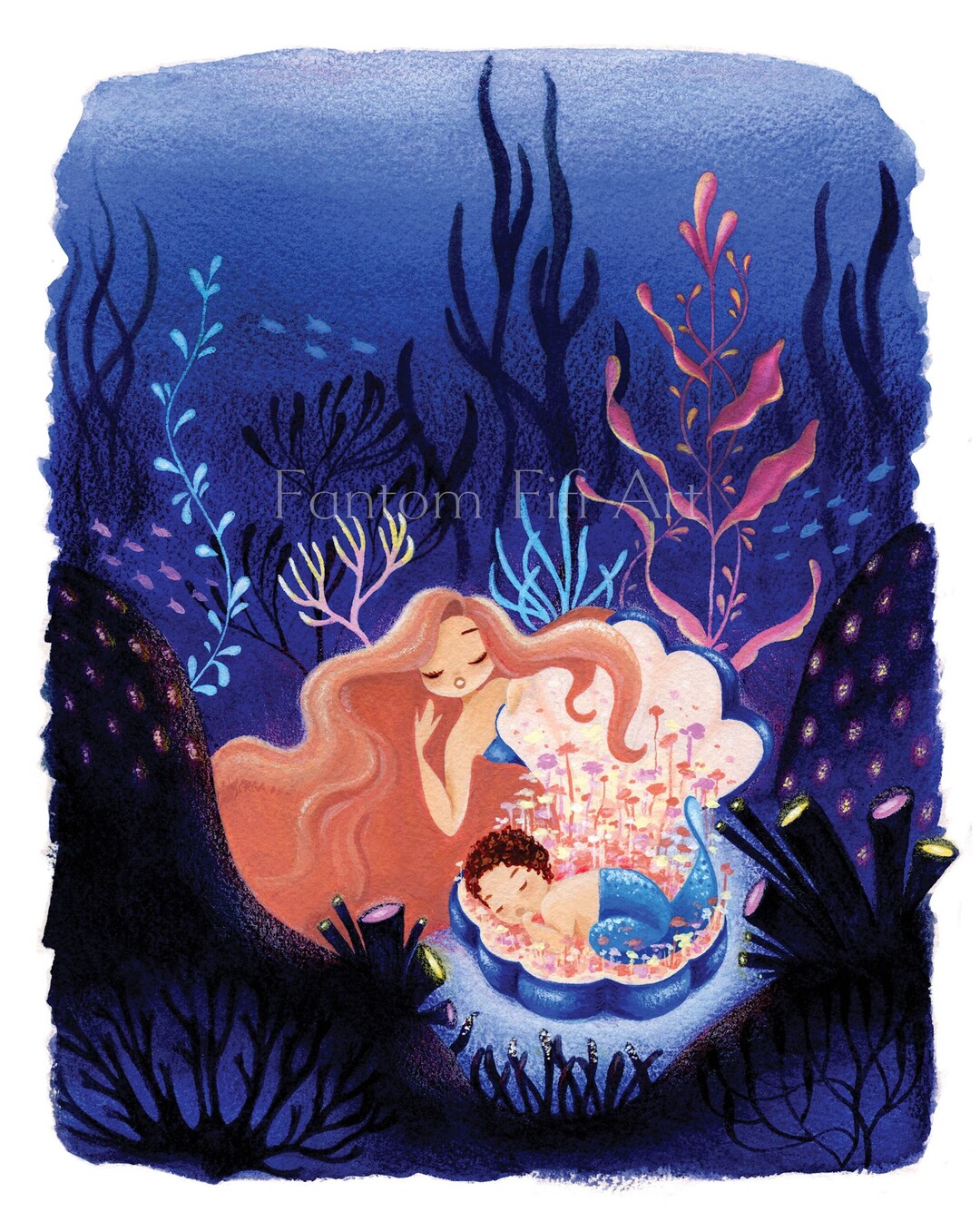 Birth of a Mermaid, Original Gouache, Watercolor and Pencil Painting ...