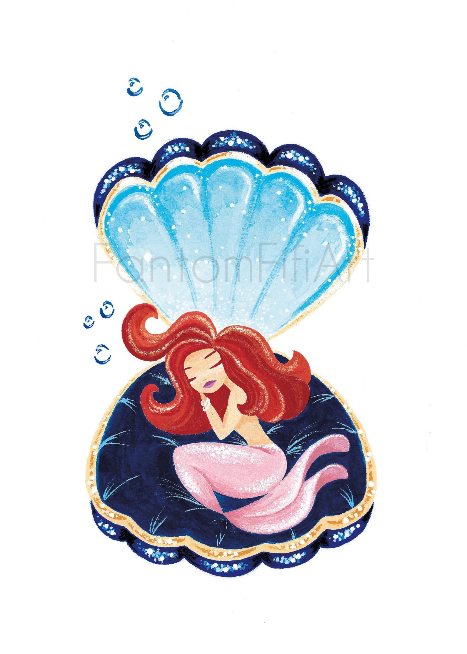 Mermaid in a Shell Mini Fine Art Print Cute and Girly Mermie - Etsy