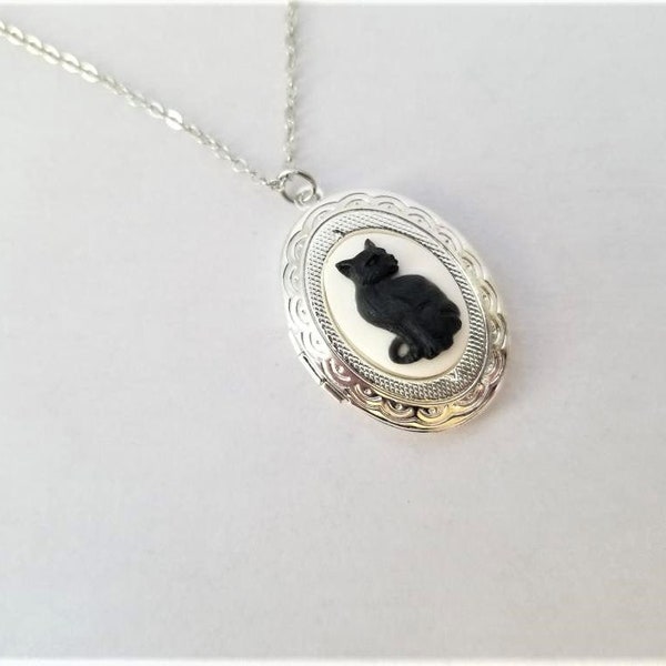 Cat Cameo Locket Necklace - Etsy