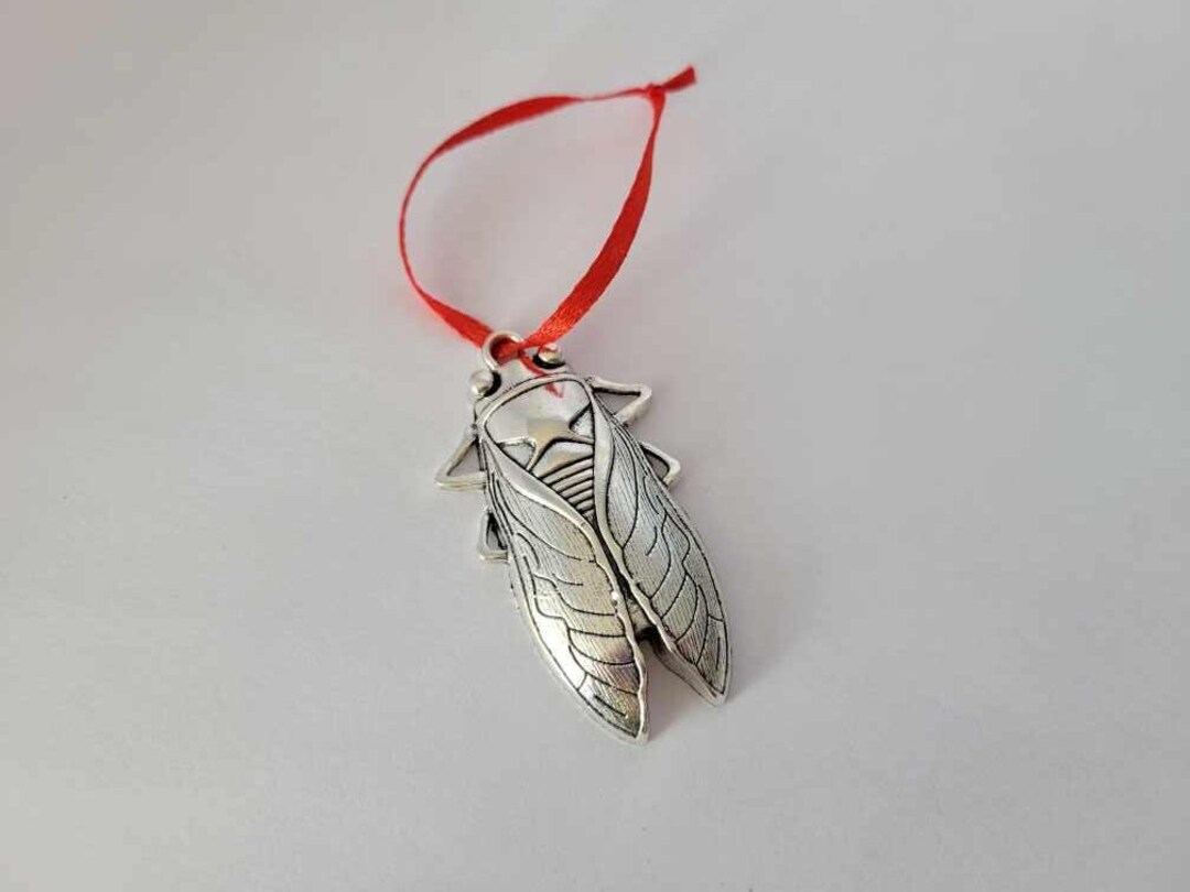 Silver Cicada Ornament With Red Ribbon - Etsy