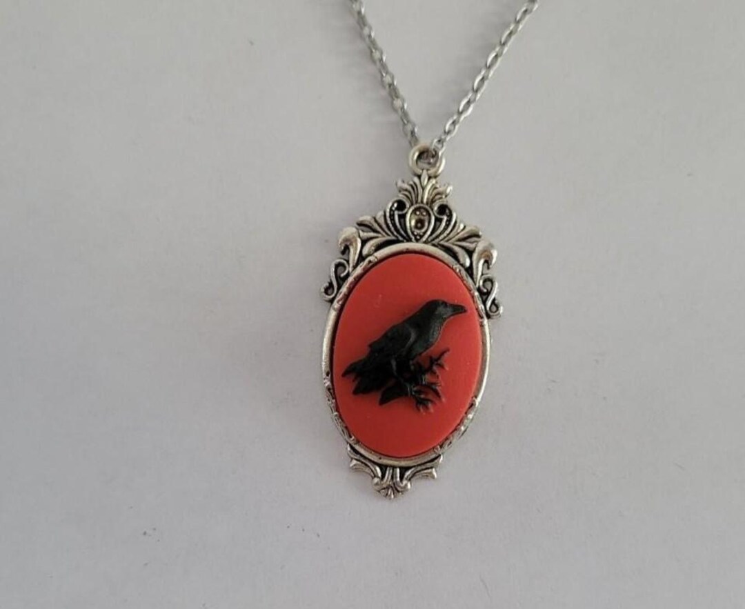 Black on Red Cameo Raven Necklace You Choose Length - Etsy