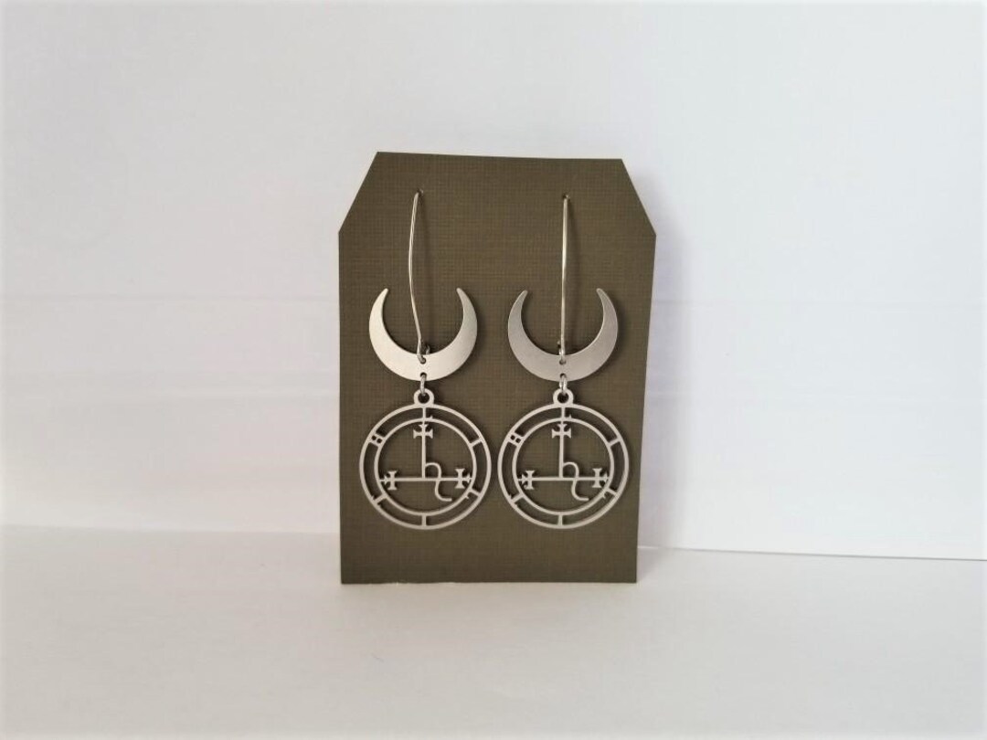 Hypoallergenic Stainless Steel Crescent Moon and Lilith Sigil Dangle ...