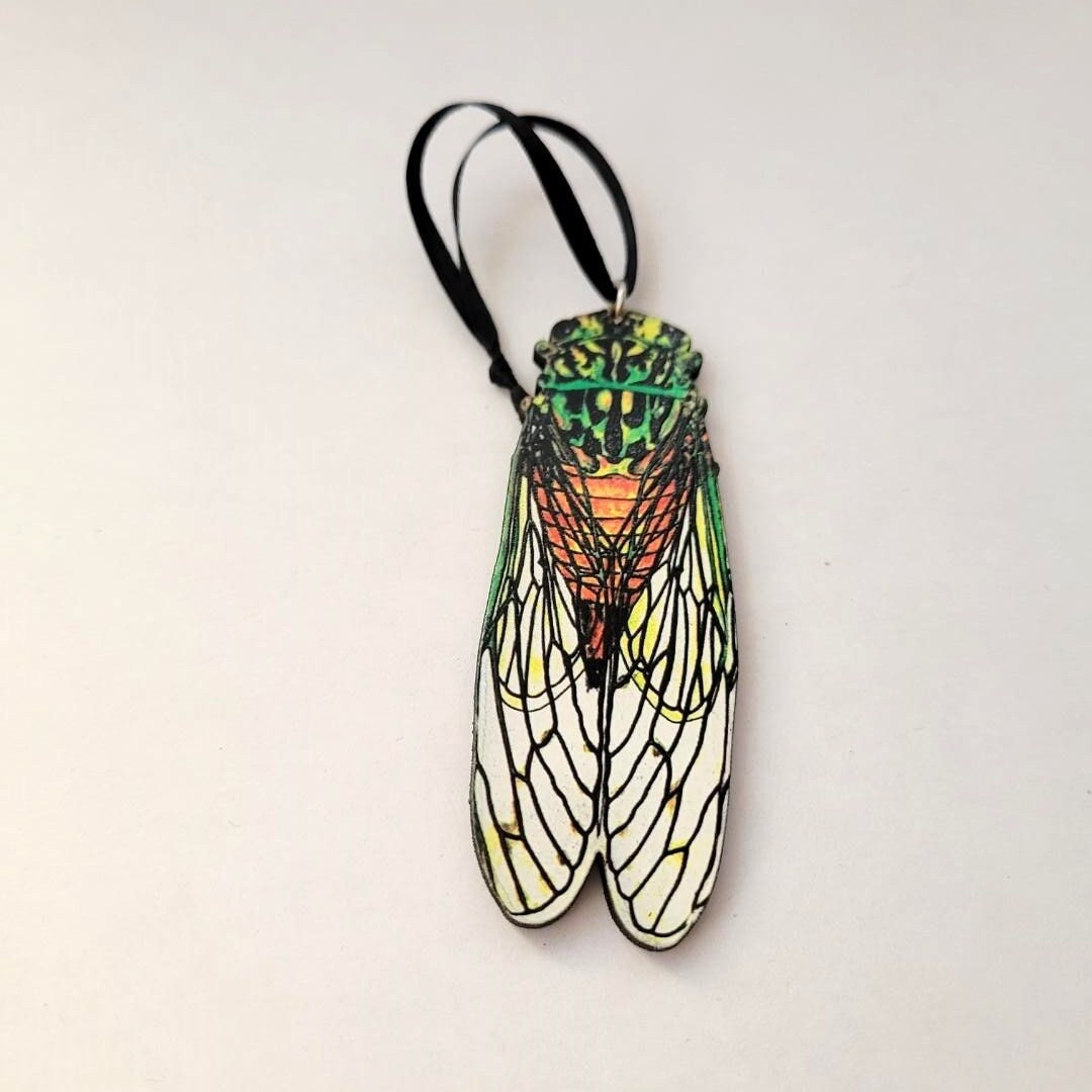 Woodcut Color Cicada Ornament - Etsy