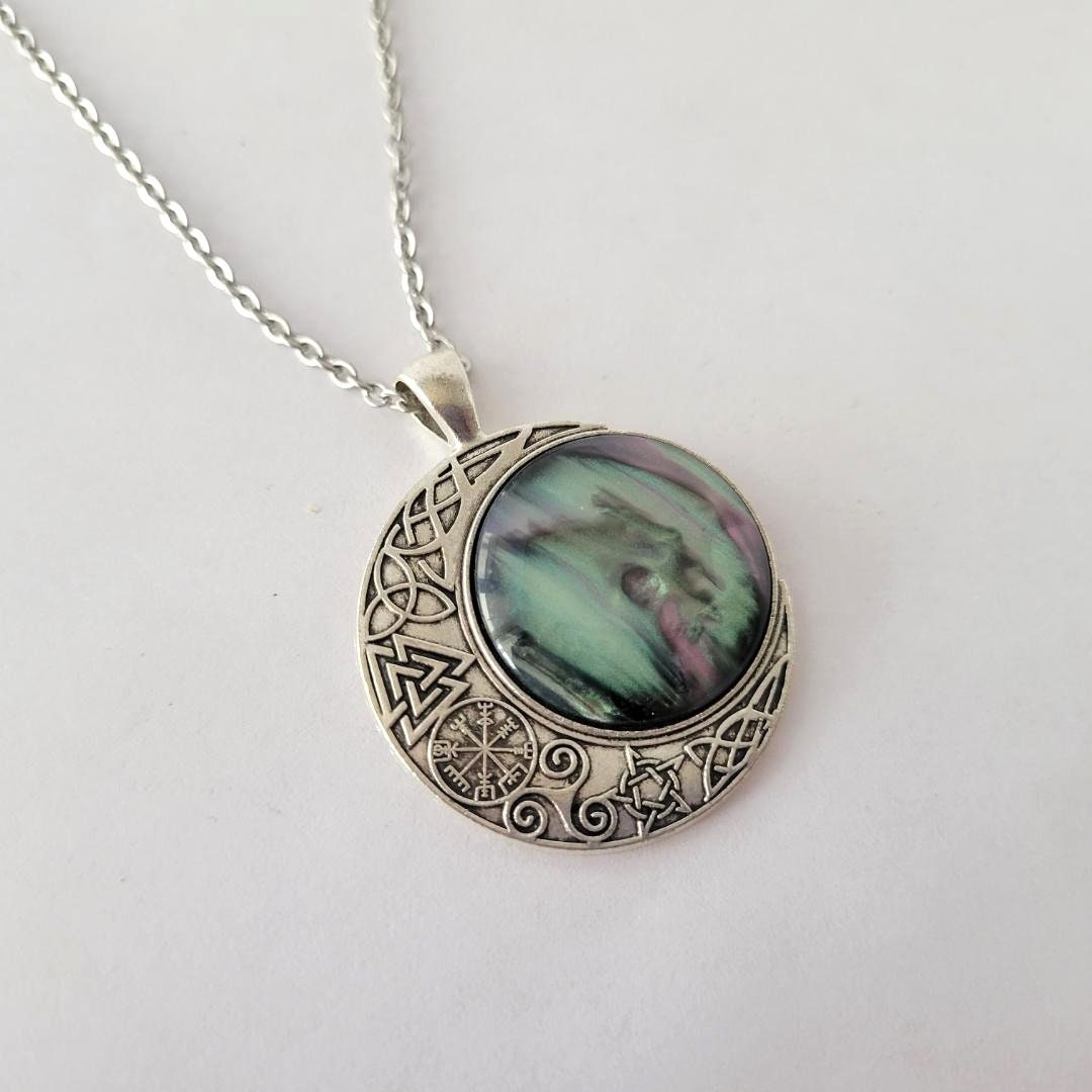 Half Moon Viking Protection Necklace With Abalone Cabochon You Choose ...