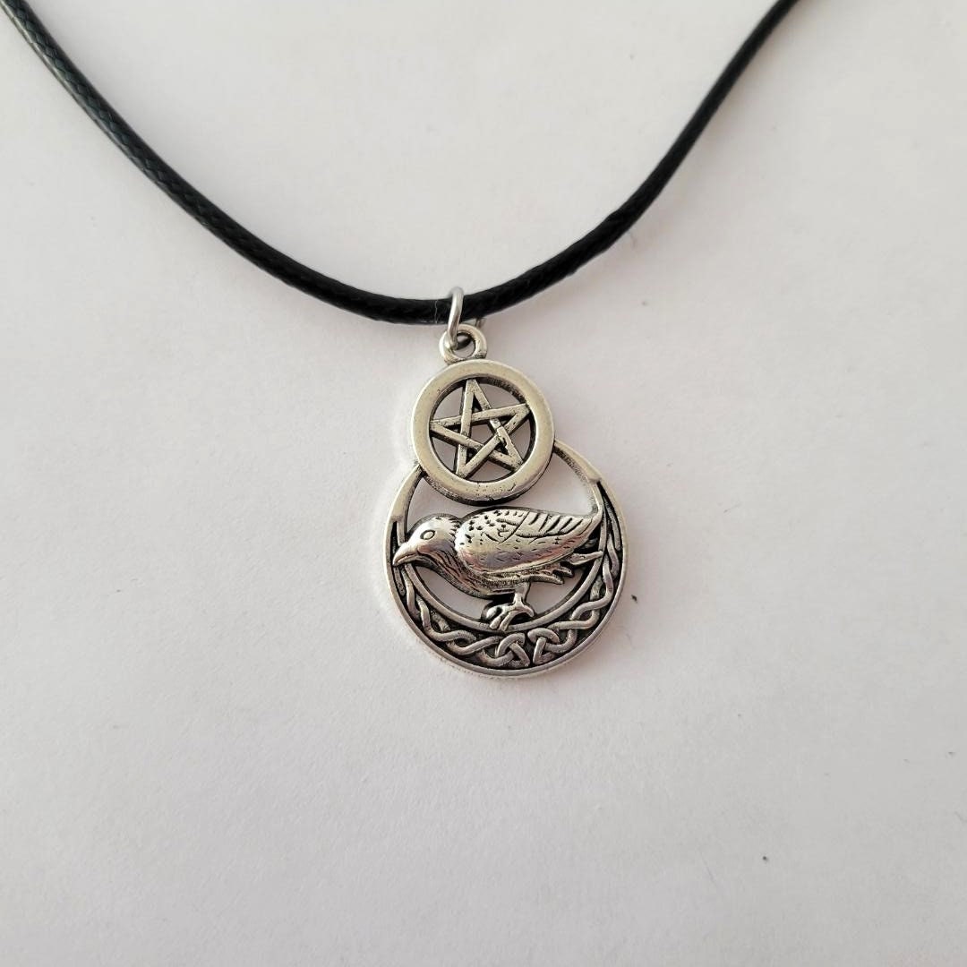 15-17" Cotton Chord Choker With Celtic Half Moon Raven and Pentacle - Etsy
