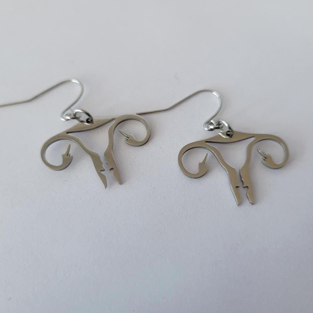 Hypoallergenic Stainless Steel Uterus Middle Finger Dangle Earrings - Etsy