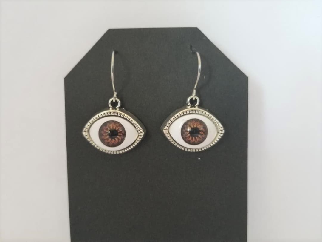 Realistic Brown Eyes Eyeball Dangle Earrings Stainless Steel Earring ...