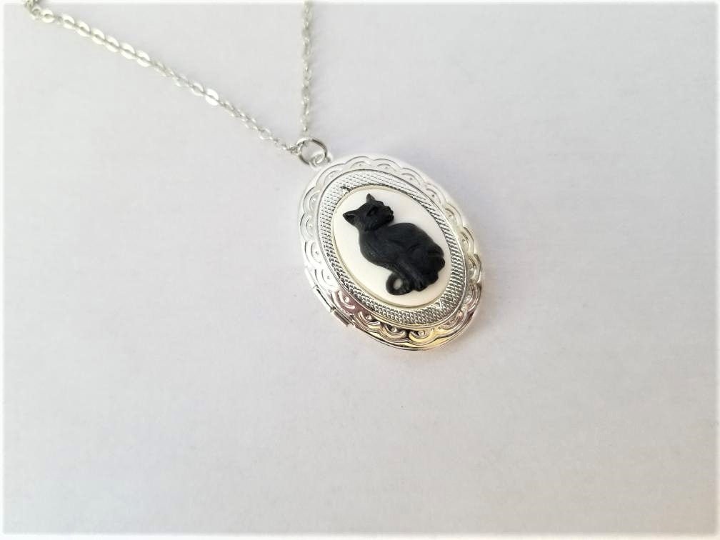 Vintage Style Victorian Gothic Black Cat Cameo Locket Necklace - Etsy