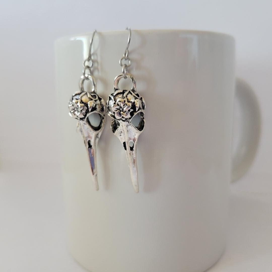 Hypoallergenic Bird Skull Plague Doctor Dangle Earrings - Etsy