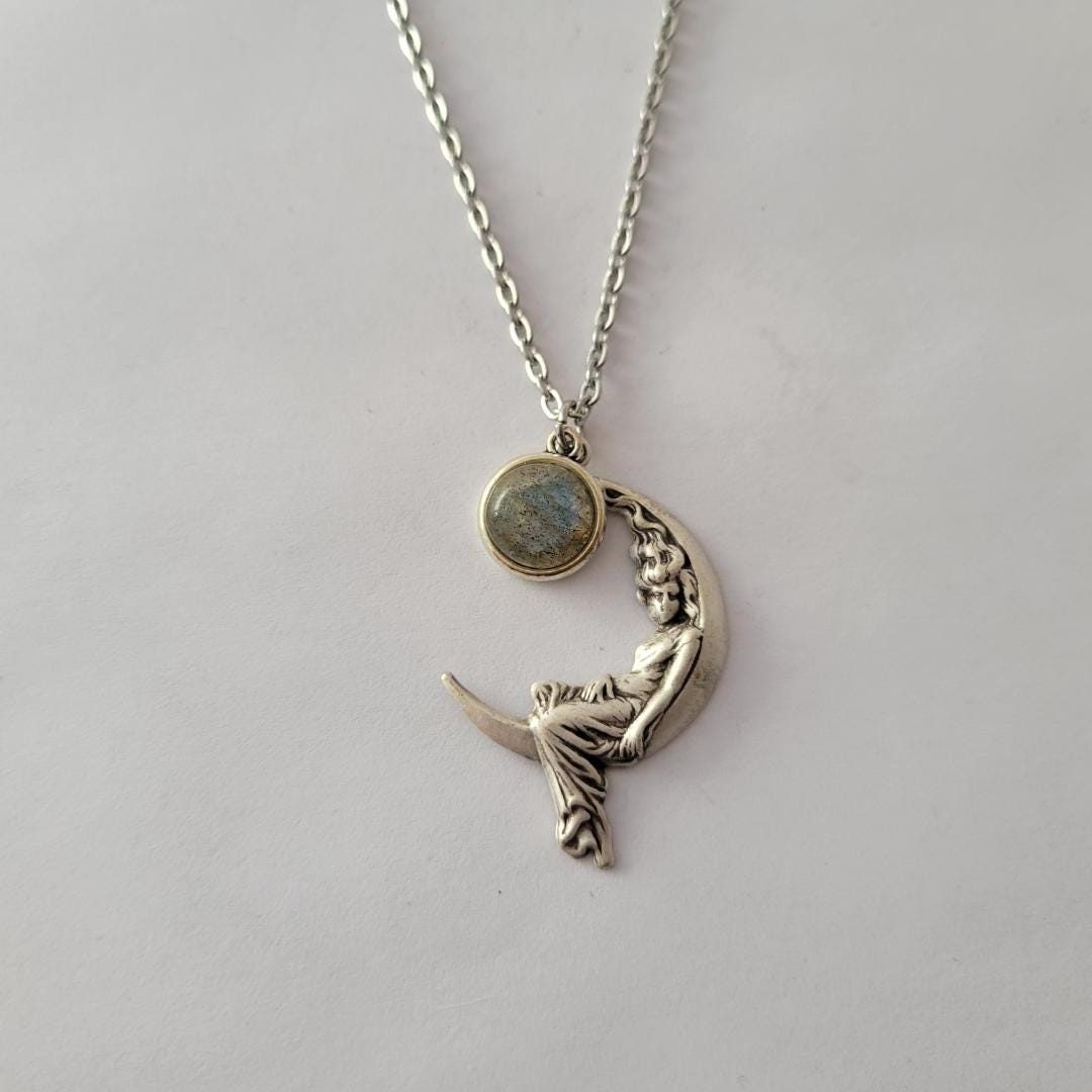 Moon Goddess and Moon Stone Necklace You Choose Length - Etsy