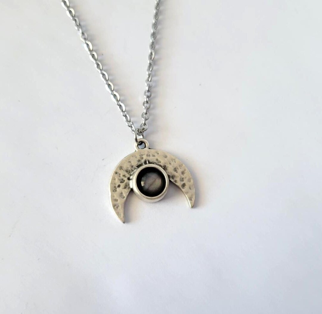 Hammered Half Moon and Faux Abalone Necklace - Etsy