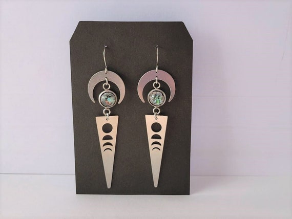 Hypoallergenic Stainless Steel Half Crescent Moon With Faux - Etsy