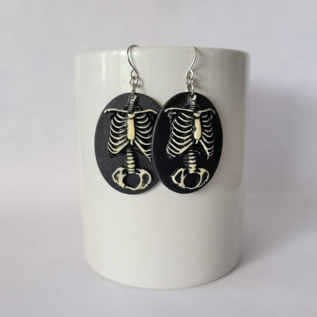 Oval Resin Skeleton Torso Ribcage and Pelvis Dangle Cameo Earrings - Etsy