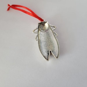 Silver Cicada Ornament With Red Ribbon - Etsy