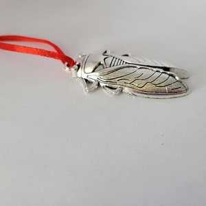 Silver Cicada Ornament With Red Ribbon - Etsy