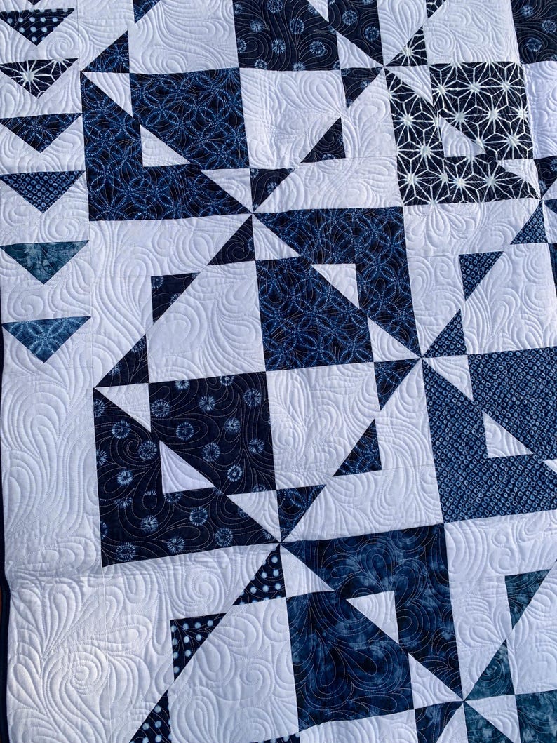 Shibori Blue and White Quilt - Etsy